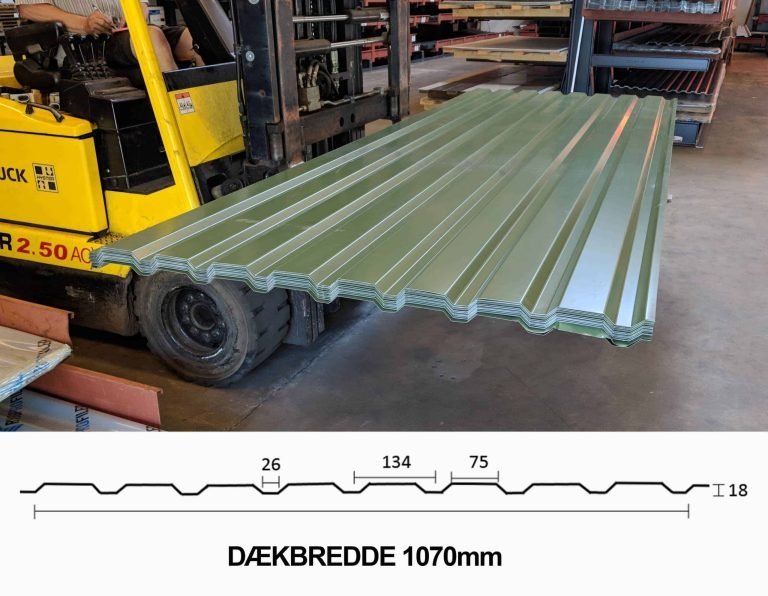 VP18 trapezplade Grøn 6003, 0,50mm 7 stk. B 1,07 x L 3,00 meter = 22 m² ...