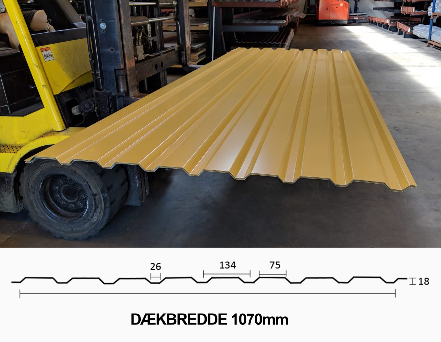 VP18 trapezplade Gul Ral 1002, 0,50mm 10 stk. B 1,07 x L 3,00 meter ...